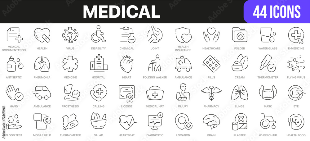 Medical line icons collection. UI icon set in a flat design. Excellent ...