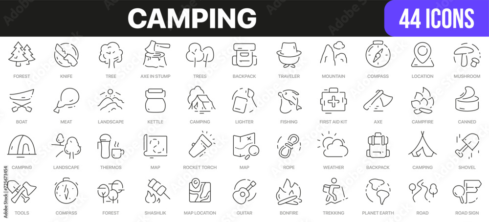 Camping line icons collection. UI icon set in a flat design. Excellent ...