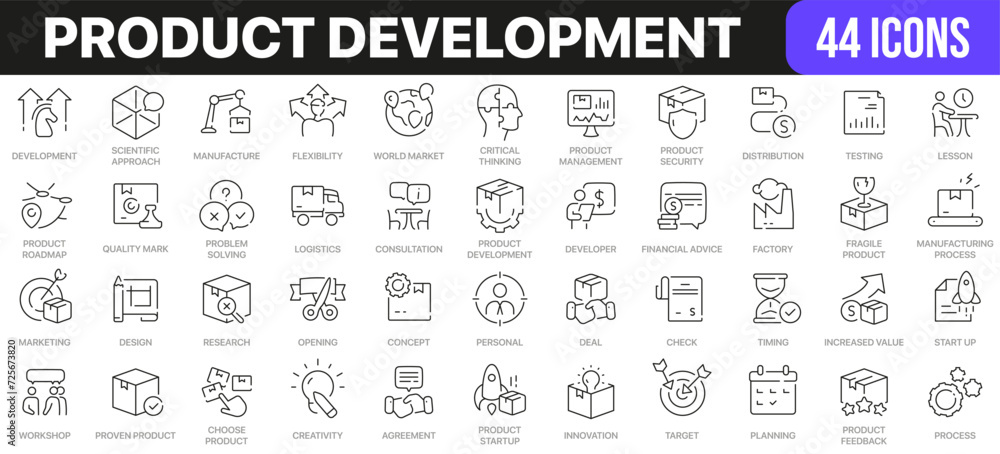 Vetor de Product development line icons collection. UI icon set in a ...