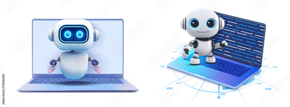 Futuristic Robot Interaction with Computer Technology Concept. 3D ...