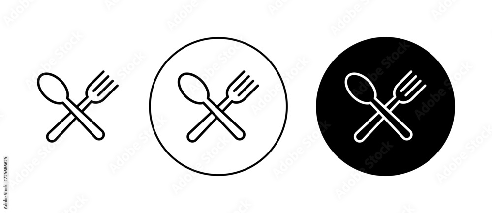 Spoon and fork icon set. Dinner meal plate with fork and spoon vector ...