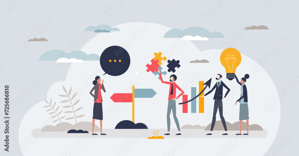 Change management crossroads for business solutions tiny person concept ...