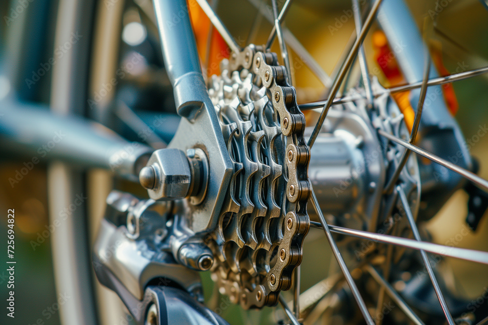 Closeup bicycle gear wheels, mechanic gears cassette and chain at the ...
