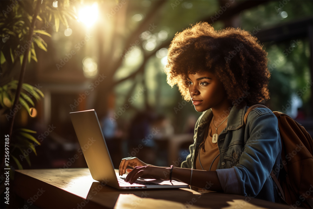 A female student immersed in Afro-Caribbean-inspired studies, blending ...