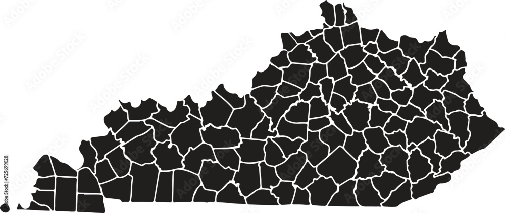 black silhouette of a map of Kentucky in the United States on white ...