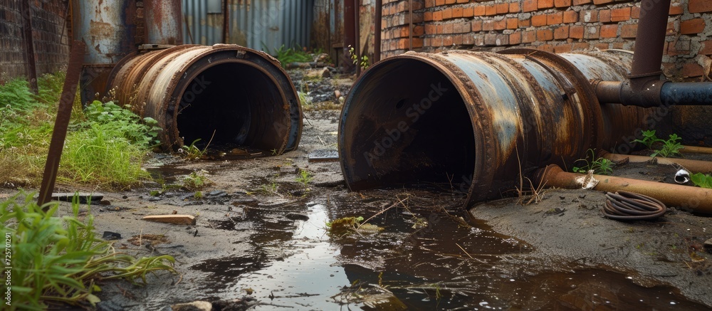 Defective drainage pipes and leaking waste tanks for dirty waste ...