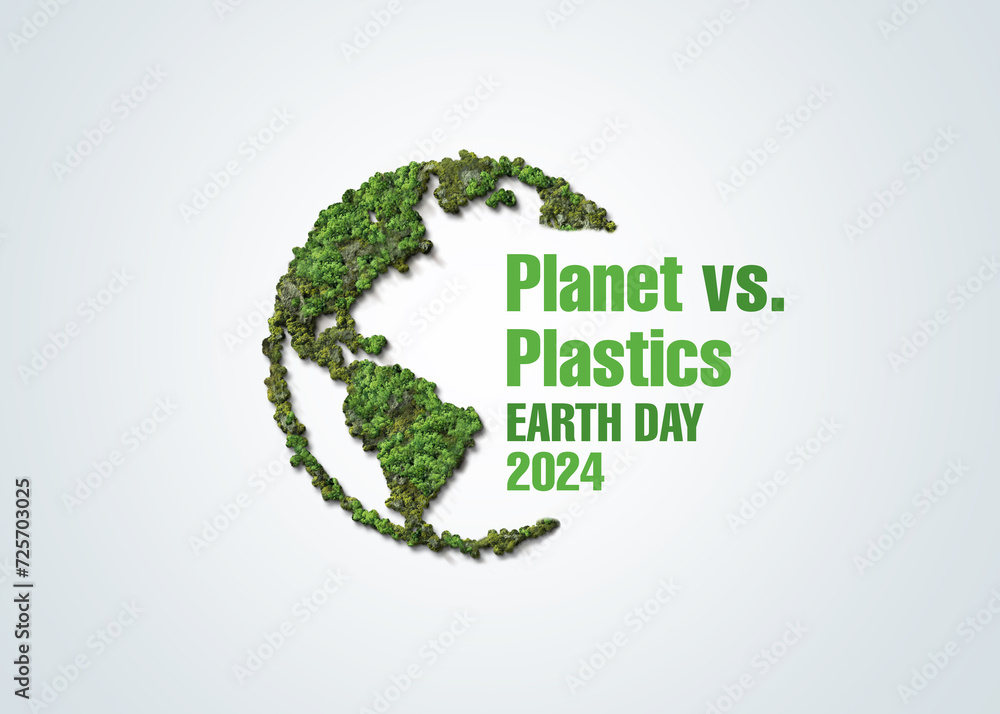 Planet vs. Plastics , Earth day 2024 concept 3d tree background. A ...