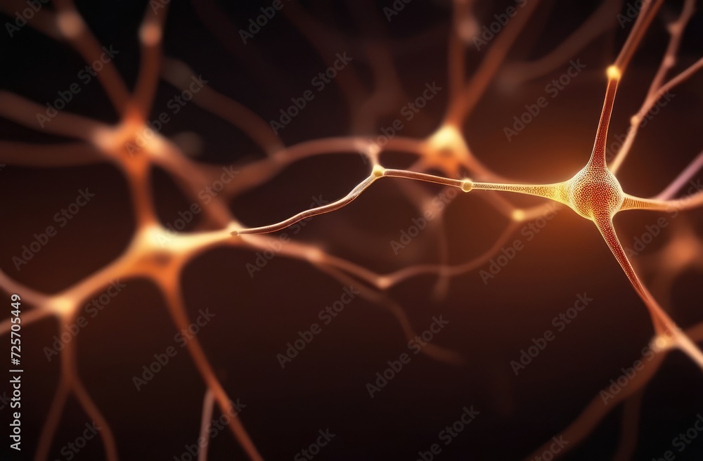 Neural network - 3D rendering of neural cell images. Synapse on a black background. View of ...