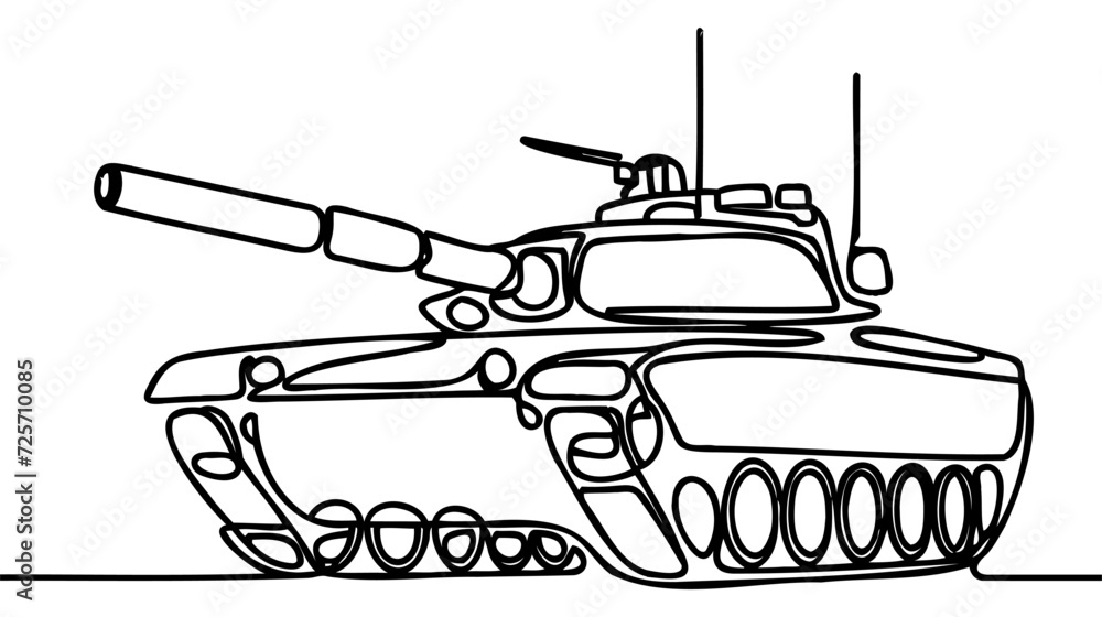 Vetor do Stock: Tank continuous line drawing. One line art of military ...