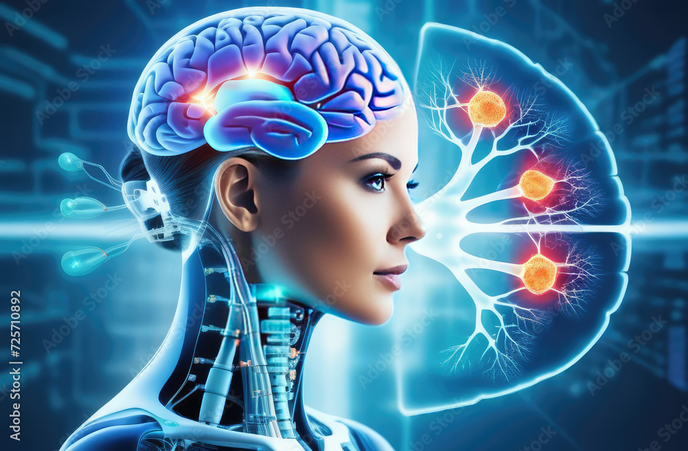 Brain in humanoid robot. Concept of artificial intelligence. Human ...