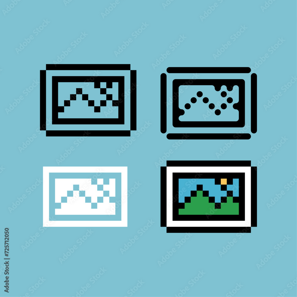 Pixel art outline sets icon of picture wall variation color.Picture ...