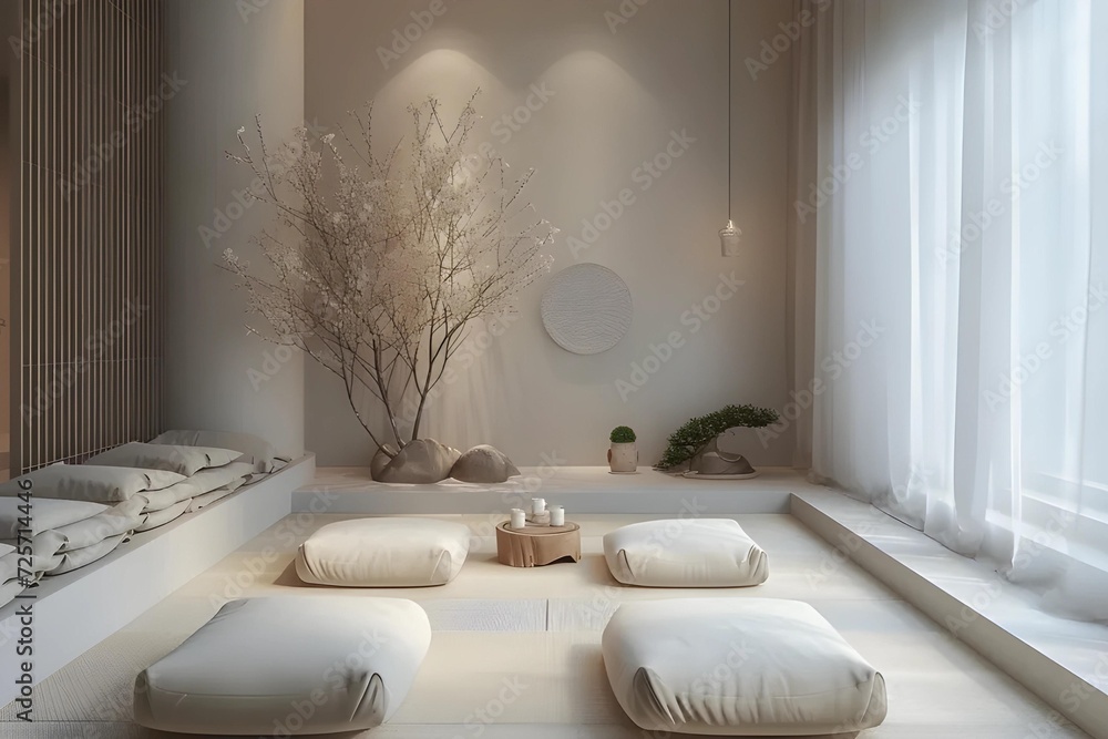 Tranquil Zen-Inspired Meditation Room with Minimalist Decor, Serene ...