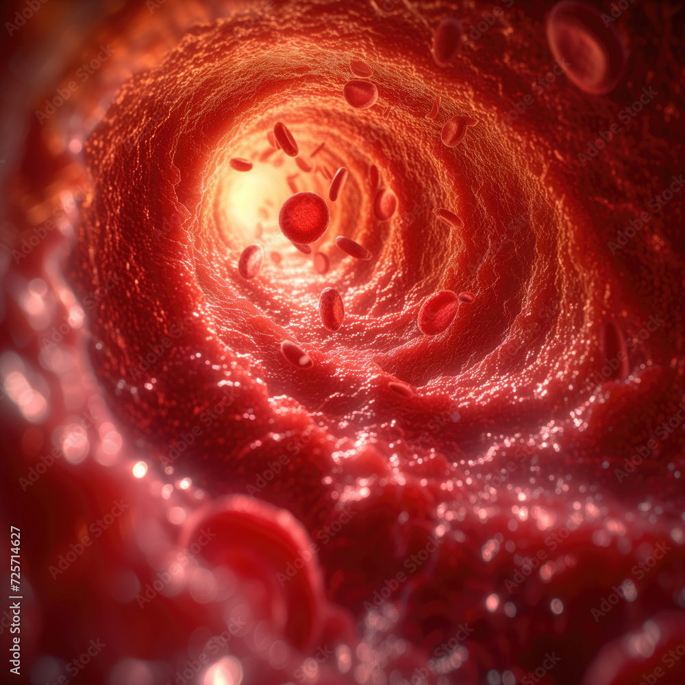Inside the human body, a red blood cell travels through a vein. The ...