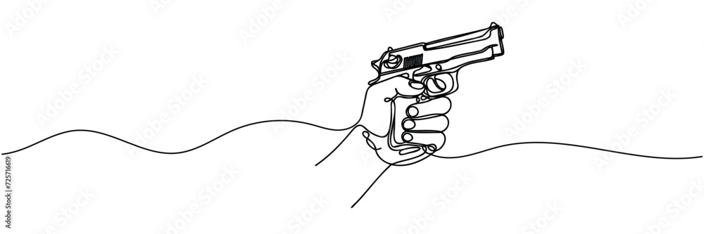 Continuous line art drawing of hand holding gun. One line drawing hand ...