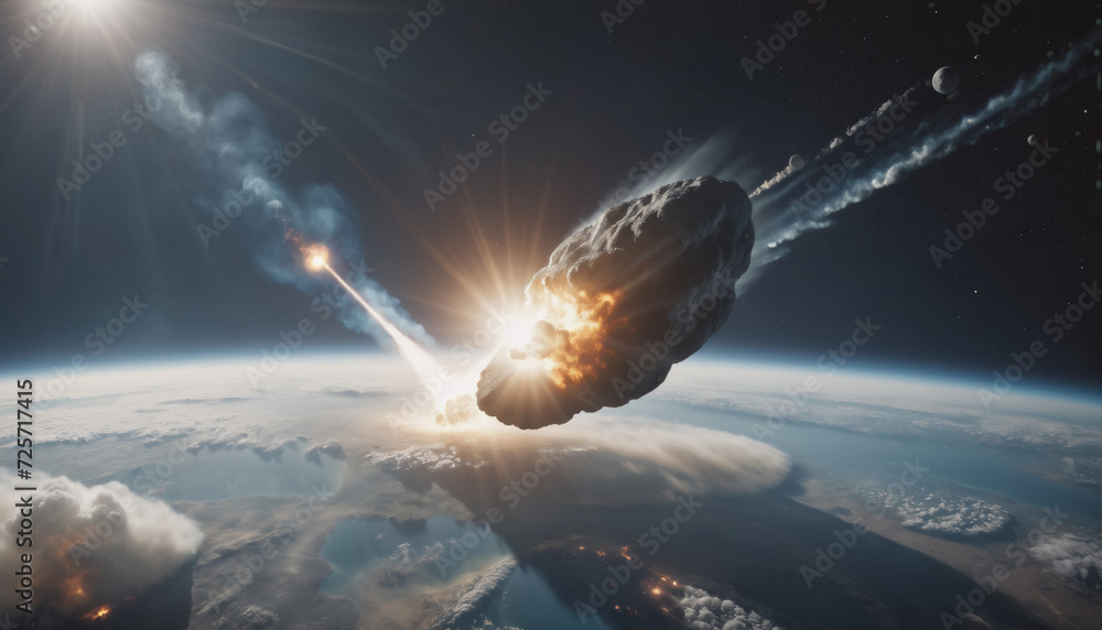 Large rock or asteroid passes through the atmosphere of planet Earth ...
