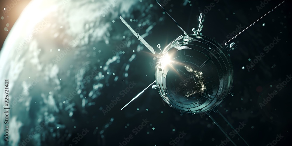 Futuristic satellite orbiting earth, space exploration theme. high-tech ...