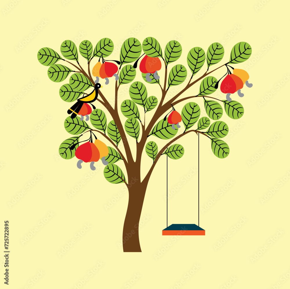 Cartoon Kaju Tree Cashew Tree Sinhala Stock Vector | Adobe Stock