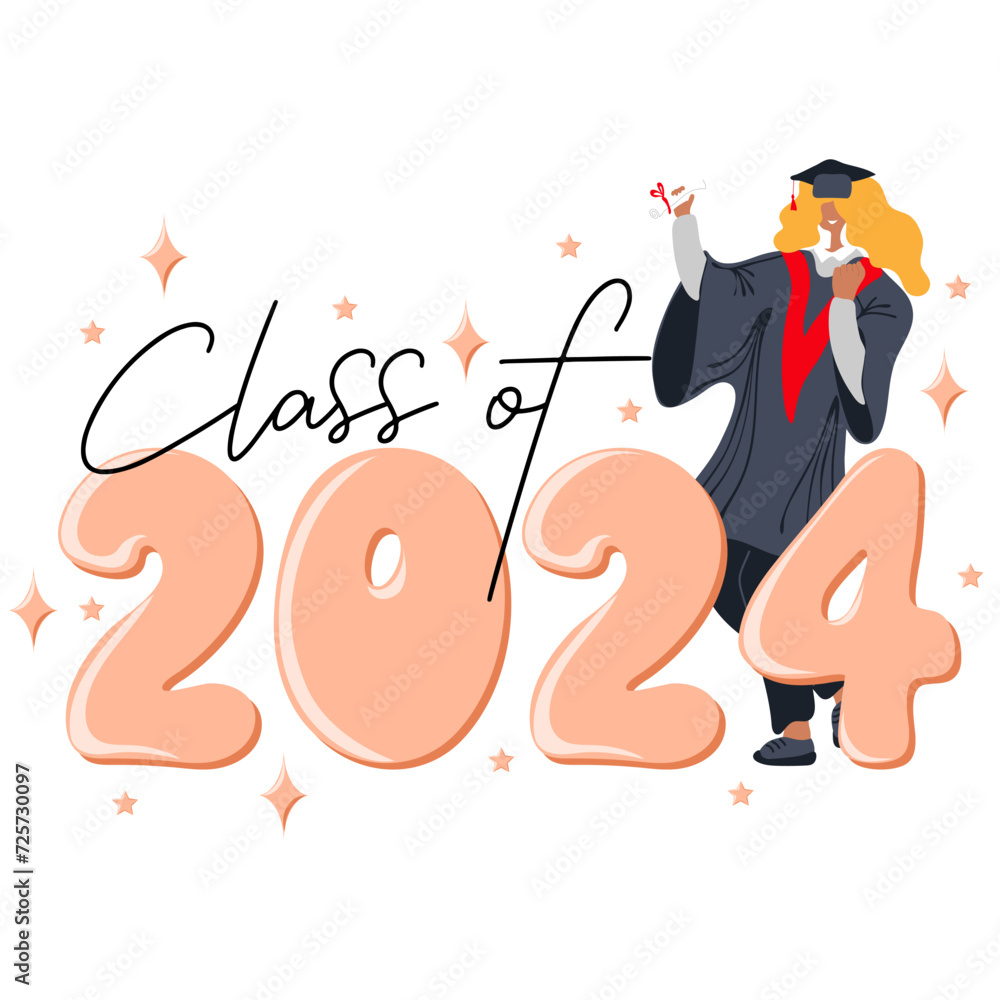 Class of 2024, congratulations. Handwritten text with graduation cap ...
