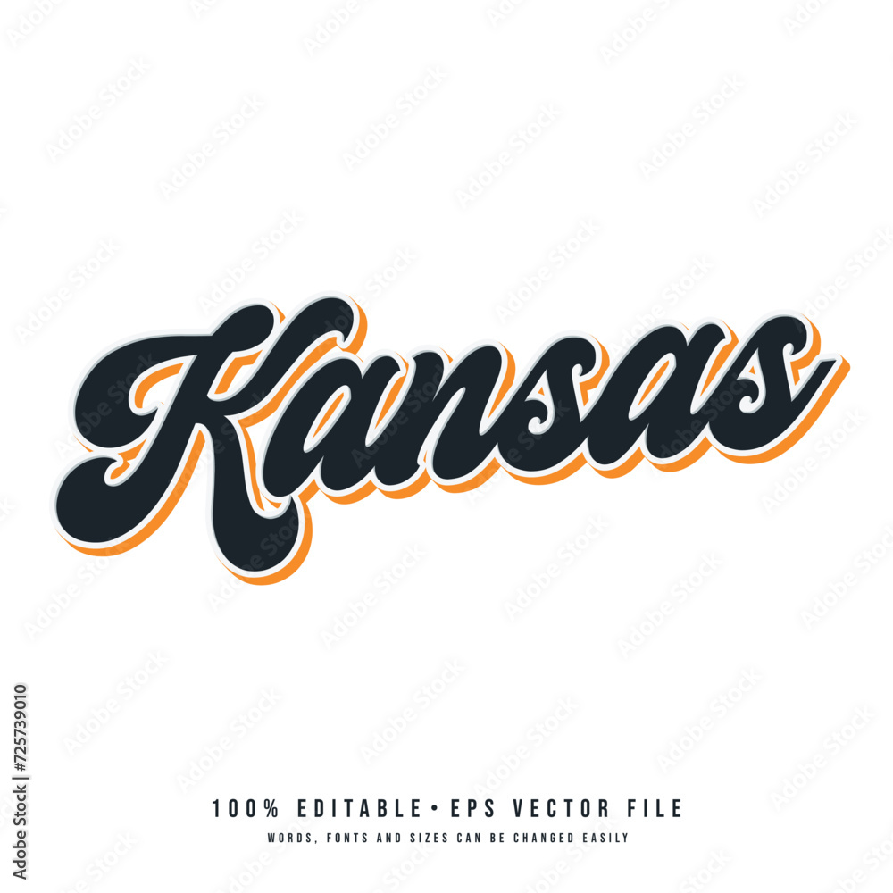 Kansas text effect vector. Editable 3d college t-shirt design printable ...