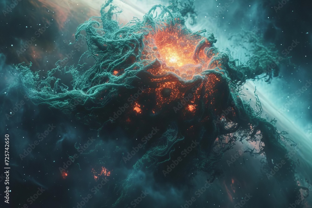 A space expedition discovering a living cosmic entity With scientists ...