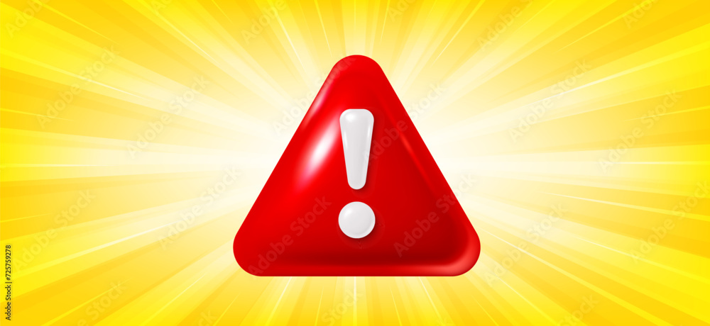 Red danger warning triangle 3d icon. Alert, caution or emergency ...