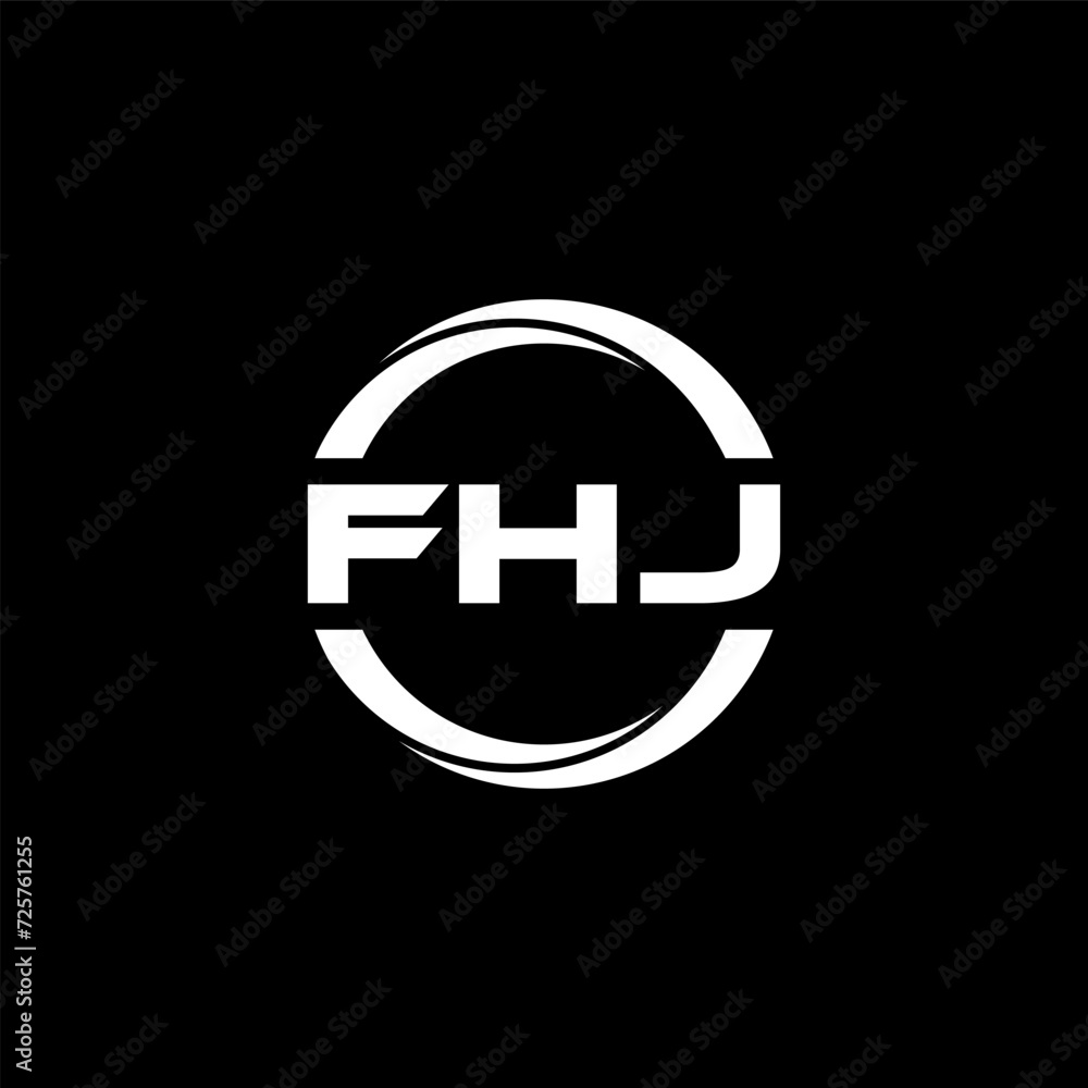 FHJ letter logo design with black background in illustrator, cube logo ...