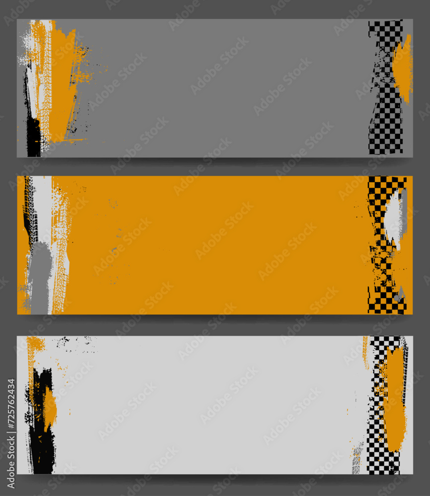 Rally race horizontal banners. Grunge tire tracks backgrounds for flyer ...