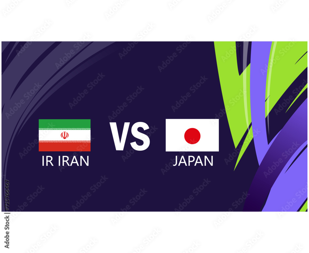 Iran And Japan Match Flags Asian Nations 2023 Emblems Teams Countries ...