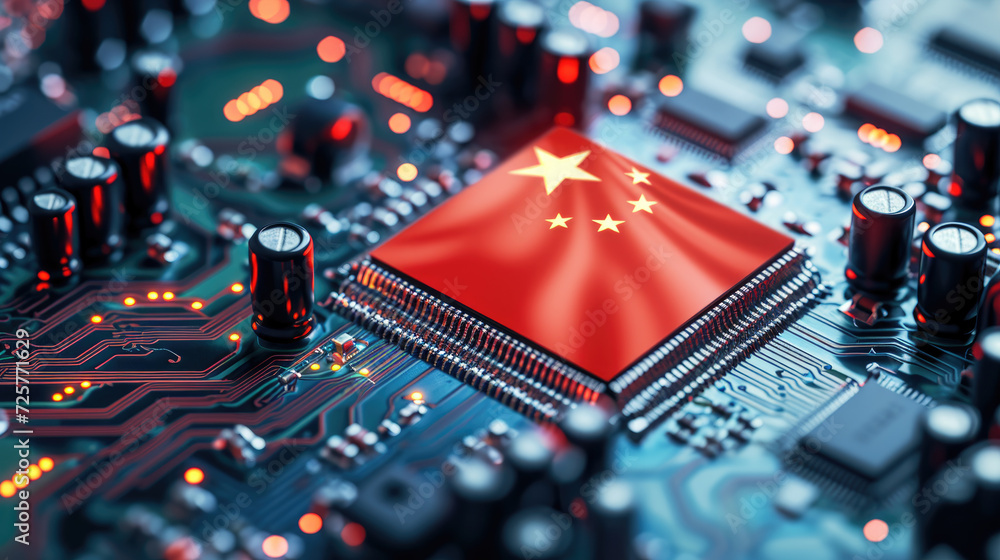 China flag print screen on Microchip processor on electronic board for ...