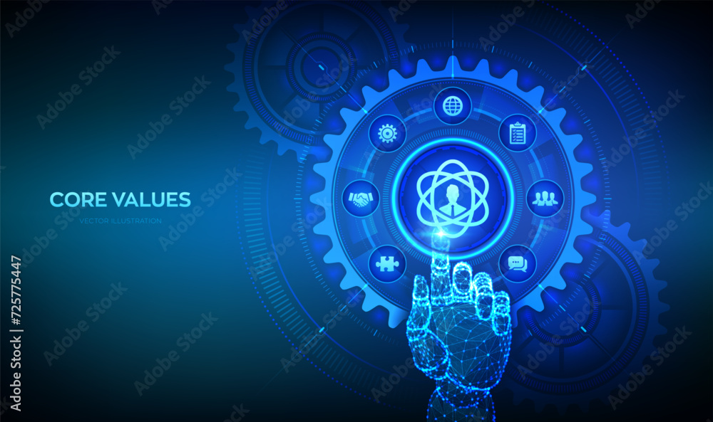 Core Values. Responsibility Ethics Goals Company concept on virtual ...
