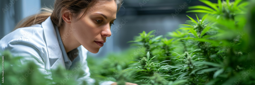 Expert Botanist Analysing Marijuana Plants in Lab. Concentrated female ...