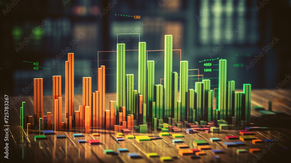 Red green charts and graphs in a4 page on table top view, Ai generated ...