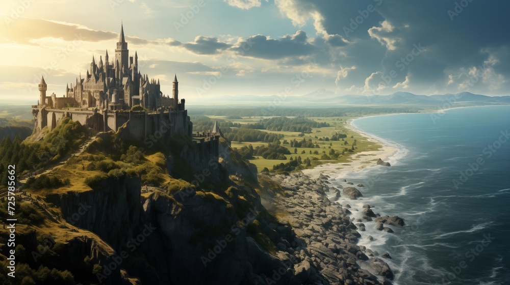 Panoramic scenes from cliffside castles, providing breathtaking views ...
