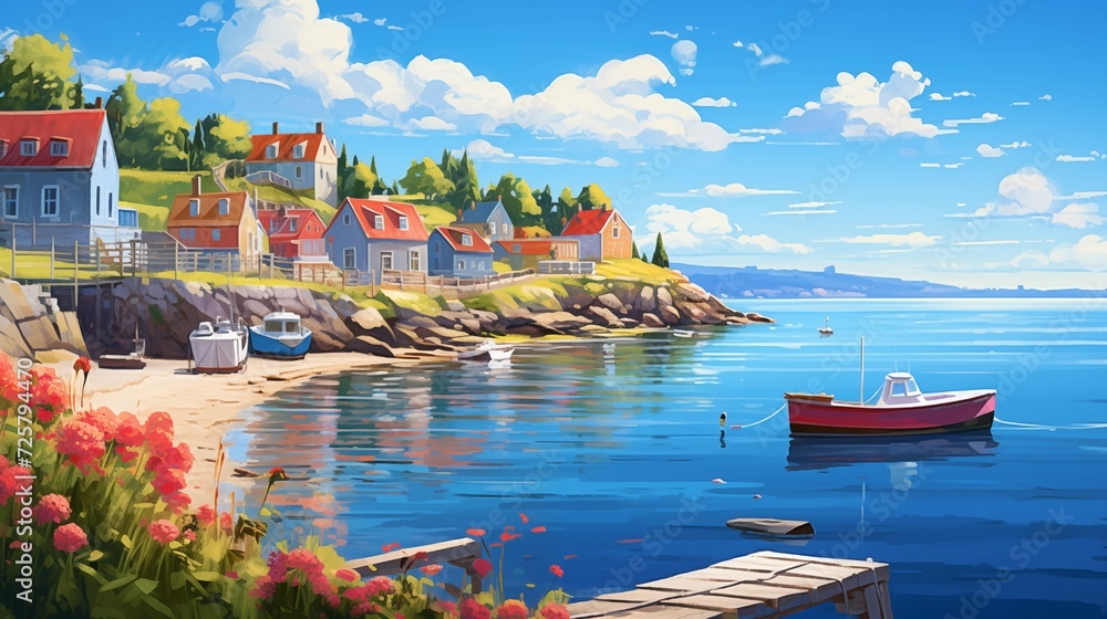 Bright and sunny scenes from a picturesque coastal fishing village ...