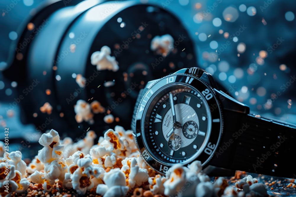 movie with a black color and a popcorn and a professional overlay on ...