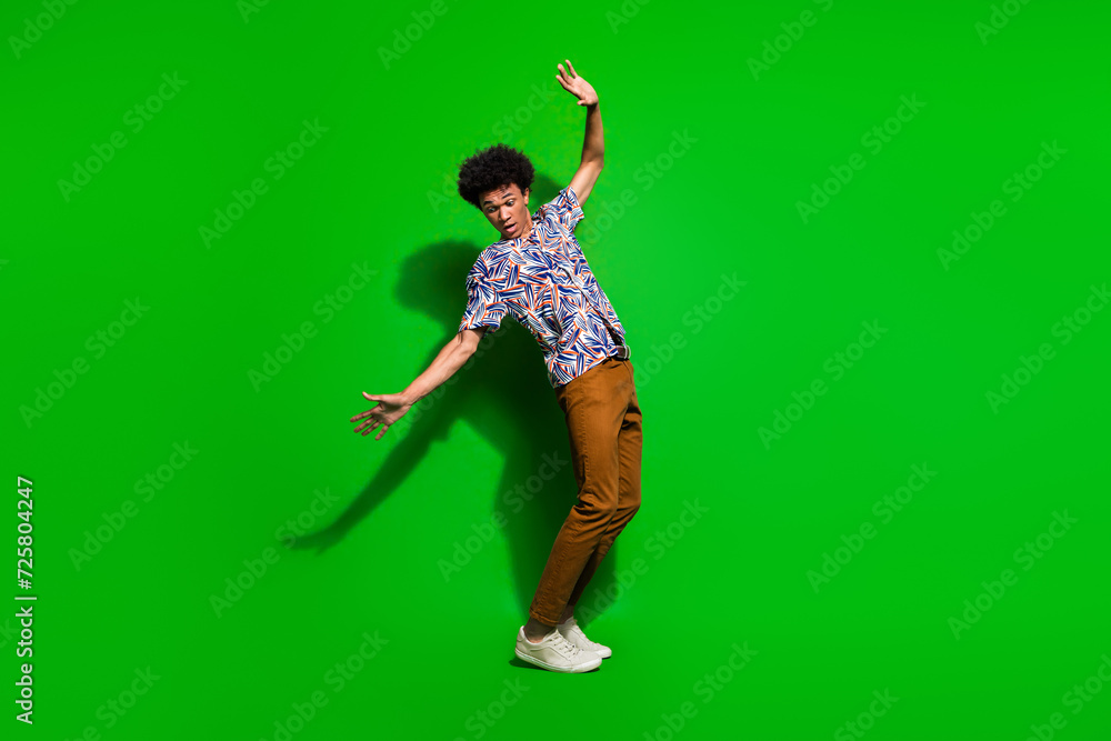 Full body length photo of funny young man falling down scared looking ...