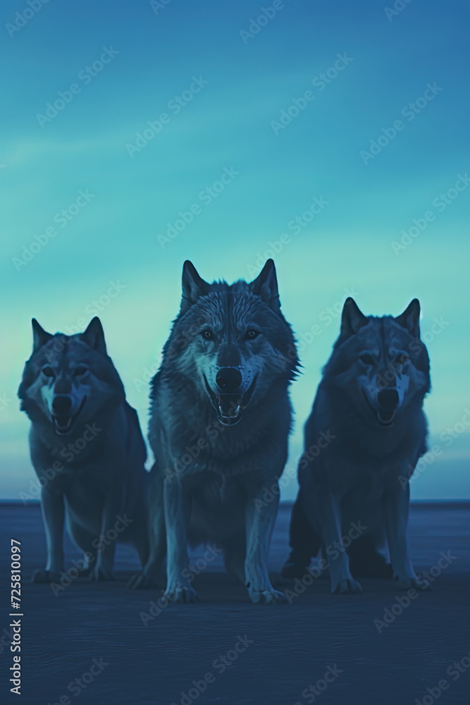 The Triumphant Unity: A Majestic Trio of Wolves in Harmonious Stance ...