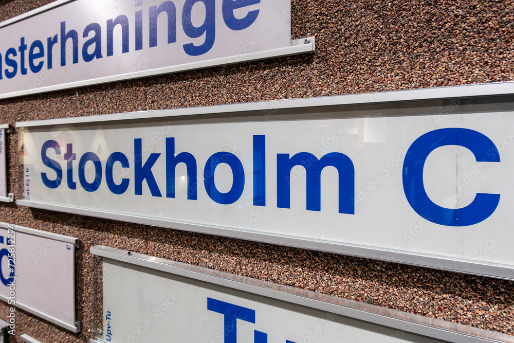 Stockholm, Sweden Old bus direction signs at the newly opened Stockholm ...