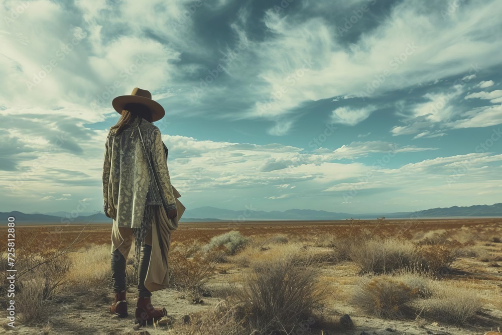 Desert wanderer model in an arid landscape Portraying resilience and ...