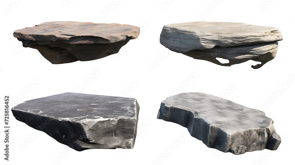 Collection set of flat rocks, stone podium for display product isolated ...