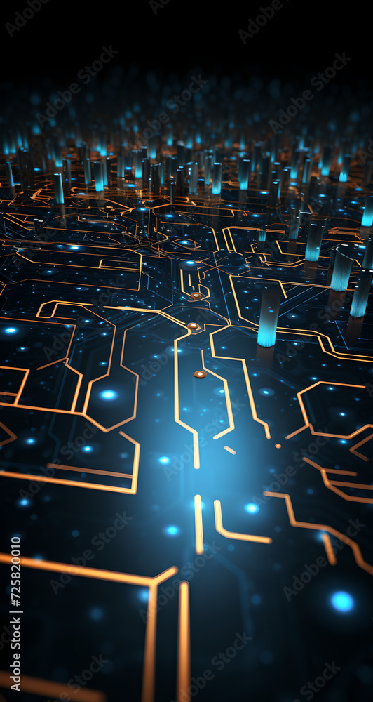 A techy background shows a cyber network grid of global data ...