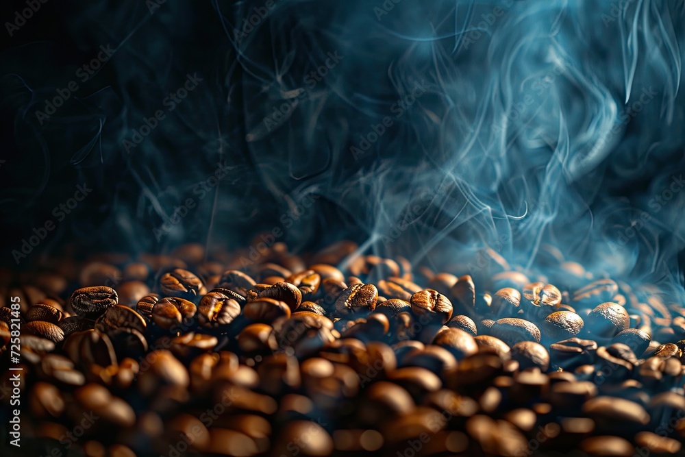 Smoking coffee beans on dark backdrop Stock Photo | Adobe Stock