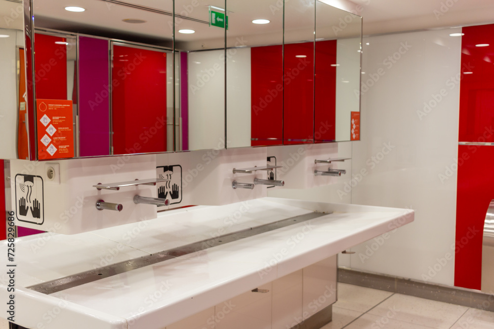 Ile de France, France October 24, 2023: Hygiene First - Restroom Sink ...
