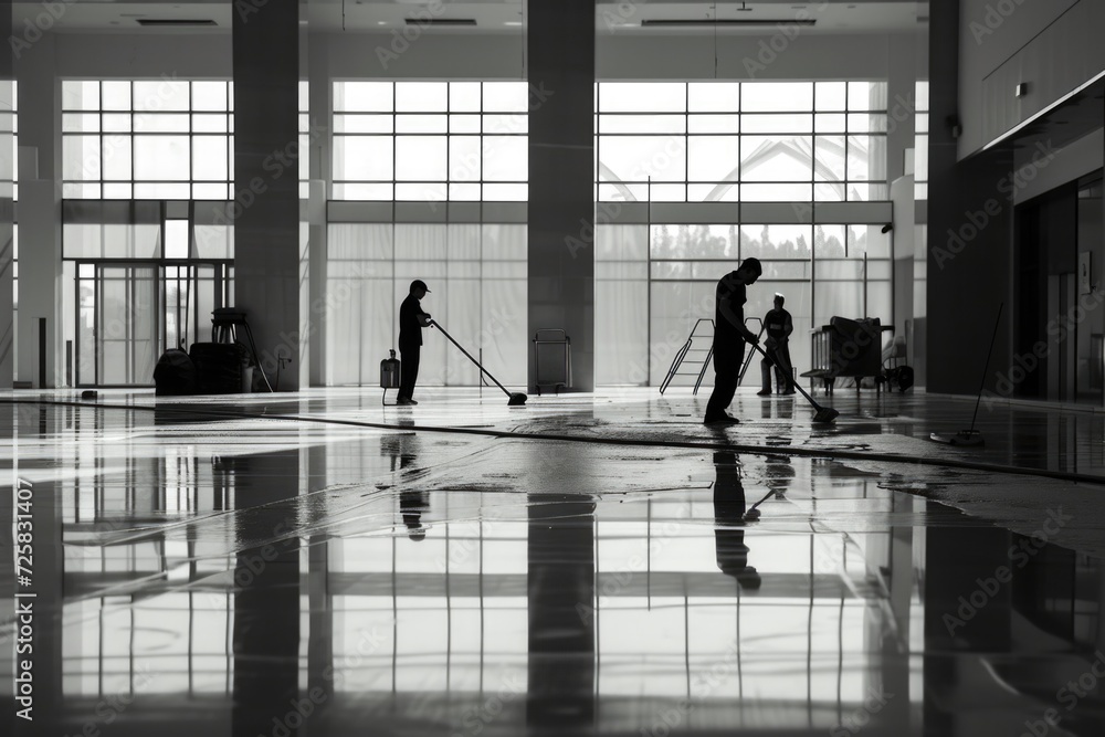 Foto de Two men are shown cleaning the floor. This image can be used to ...
