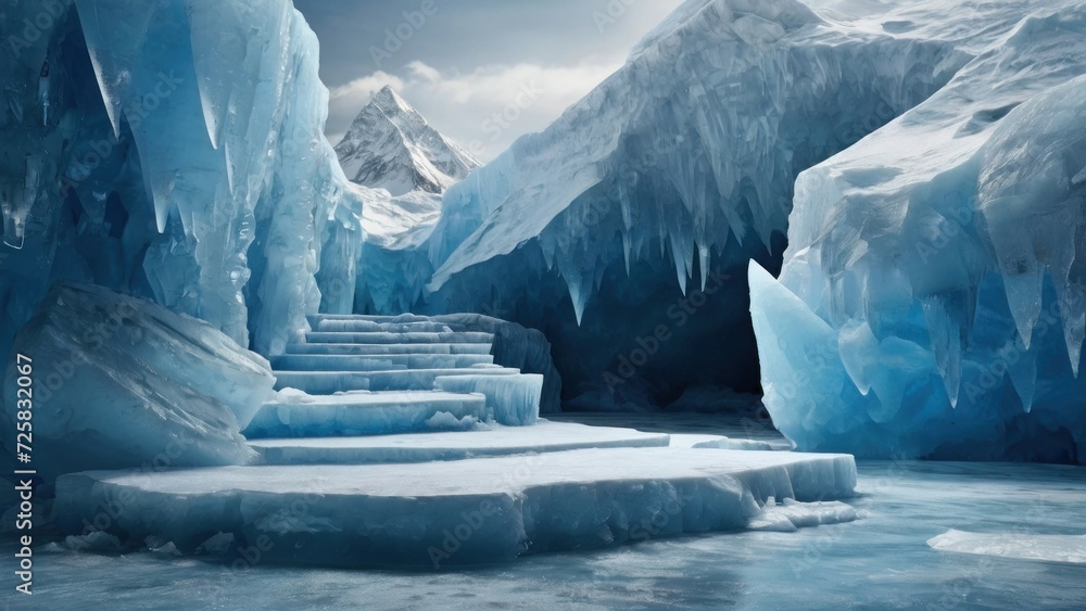 Ice background podium cold winter snow product platform floor frozen ...
