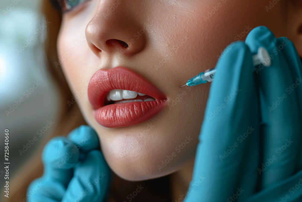 Beauty injections. Lifting lines on a woman's face showing of skin ...
