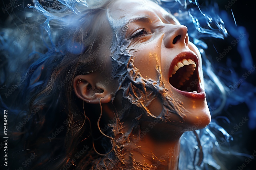 Alien genetic mutation imposing on young womans body in sci-fi fantasy ...