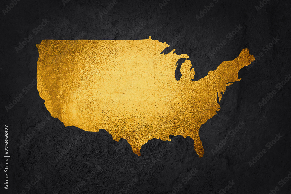 Gold USA map vector silhouette isolated on black background. United ...