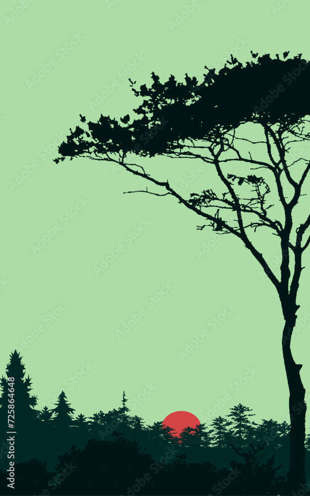 Sunset nature landscape book cover portrait wall artwort frame vector ...