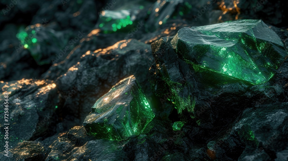 Ai Illustration of Obsidian Ash, Electric Glowing Emerald Element ...